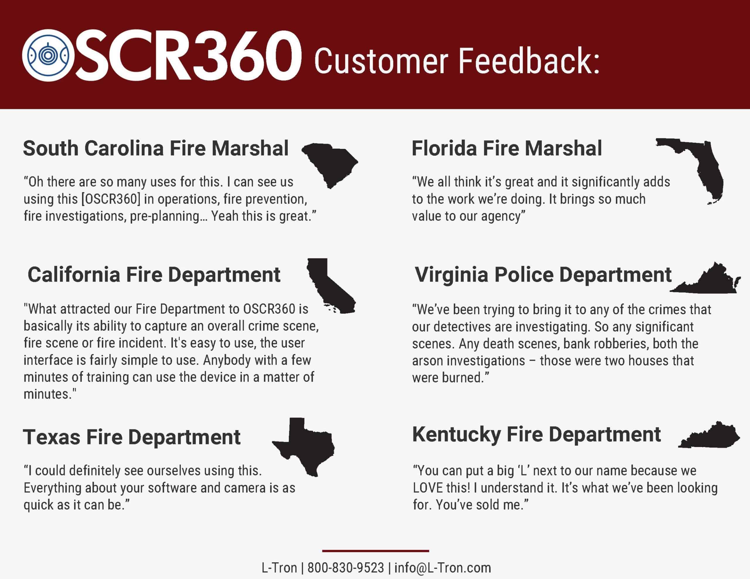 [One-Pager] OSCR360 Fire Investigator Feedback & Testimonials | L-Tron